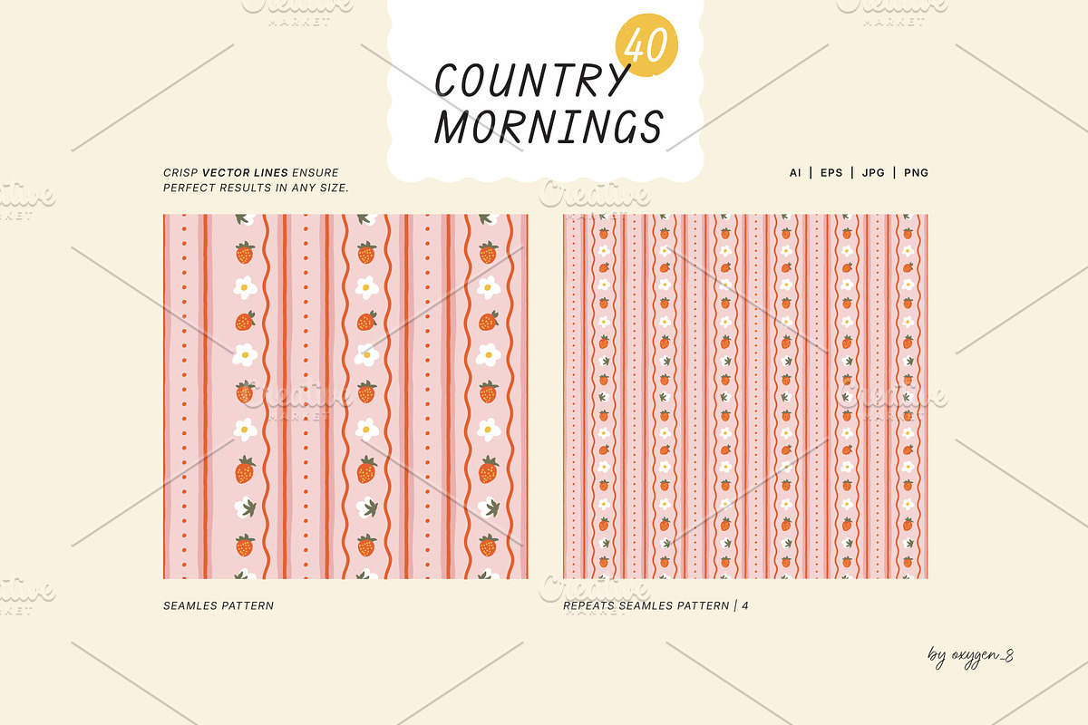 Country Mornings. Seamless Patterns