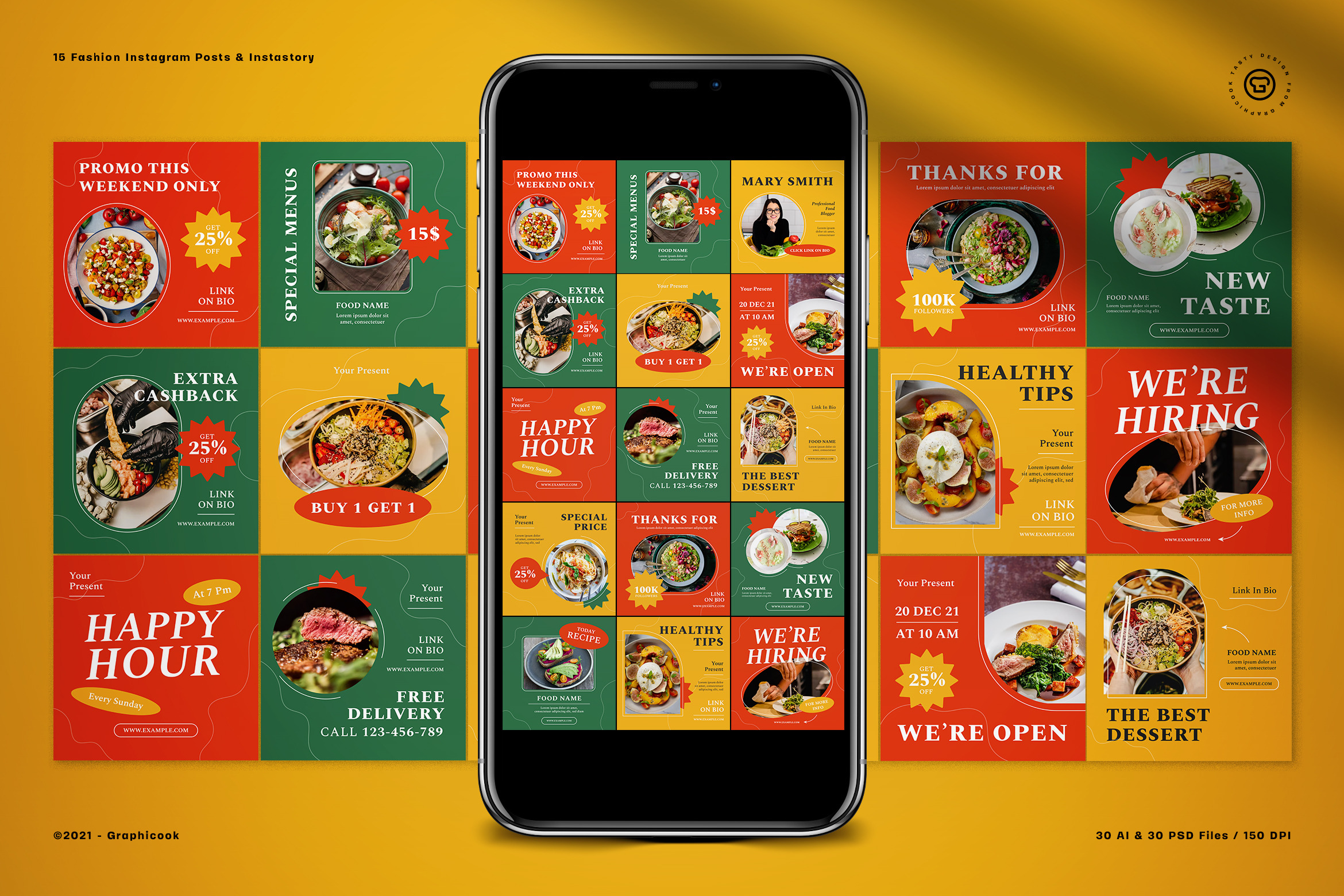 Food Restaurant Instagram Pack, a Social Media Template by graphicook