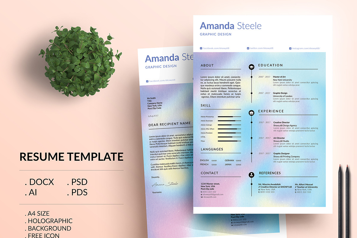 Holographic CV / Resume Template / N, a Resume Template by Showy68 Template