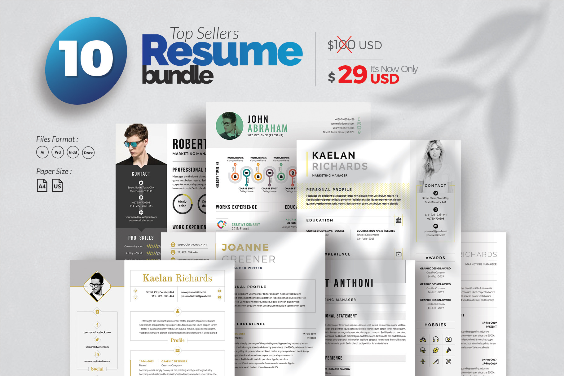 Top 10 Creative Layout Resume Bundle, a Resume Template by WhiteGraphic