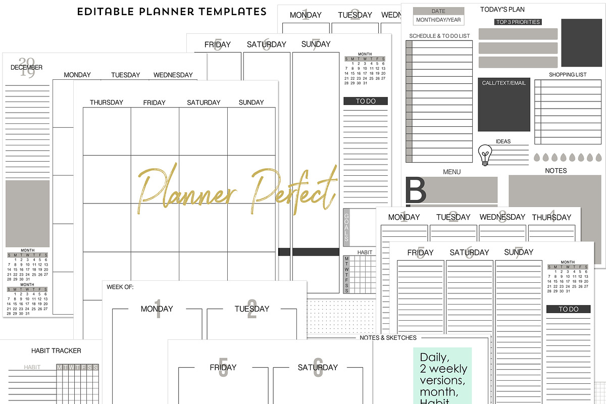 Editable Planner Perfect Templates, a Stationery Template by Studio Kitsch