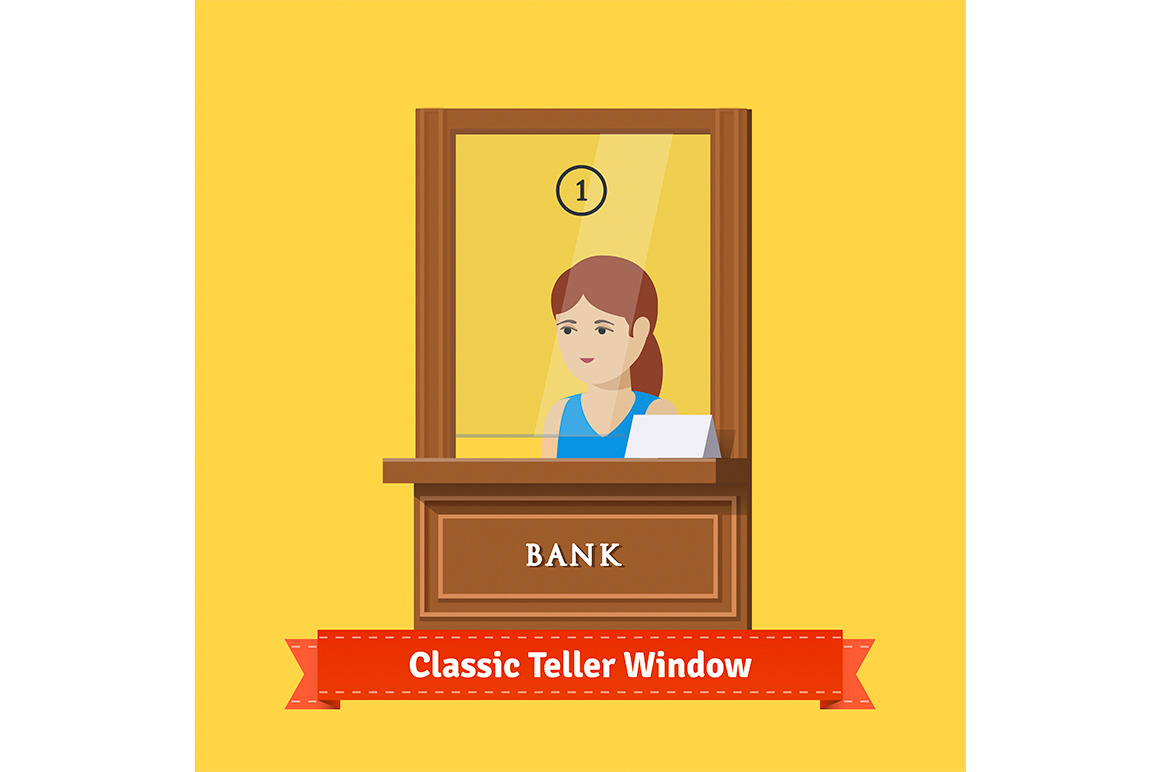 Bank teller window with a clerk | Finance Illustrations ~ Creative Market