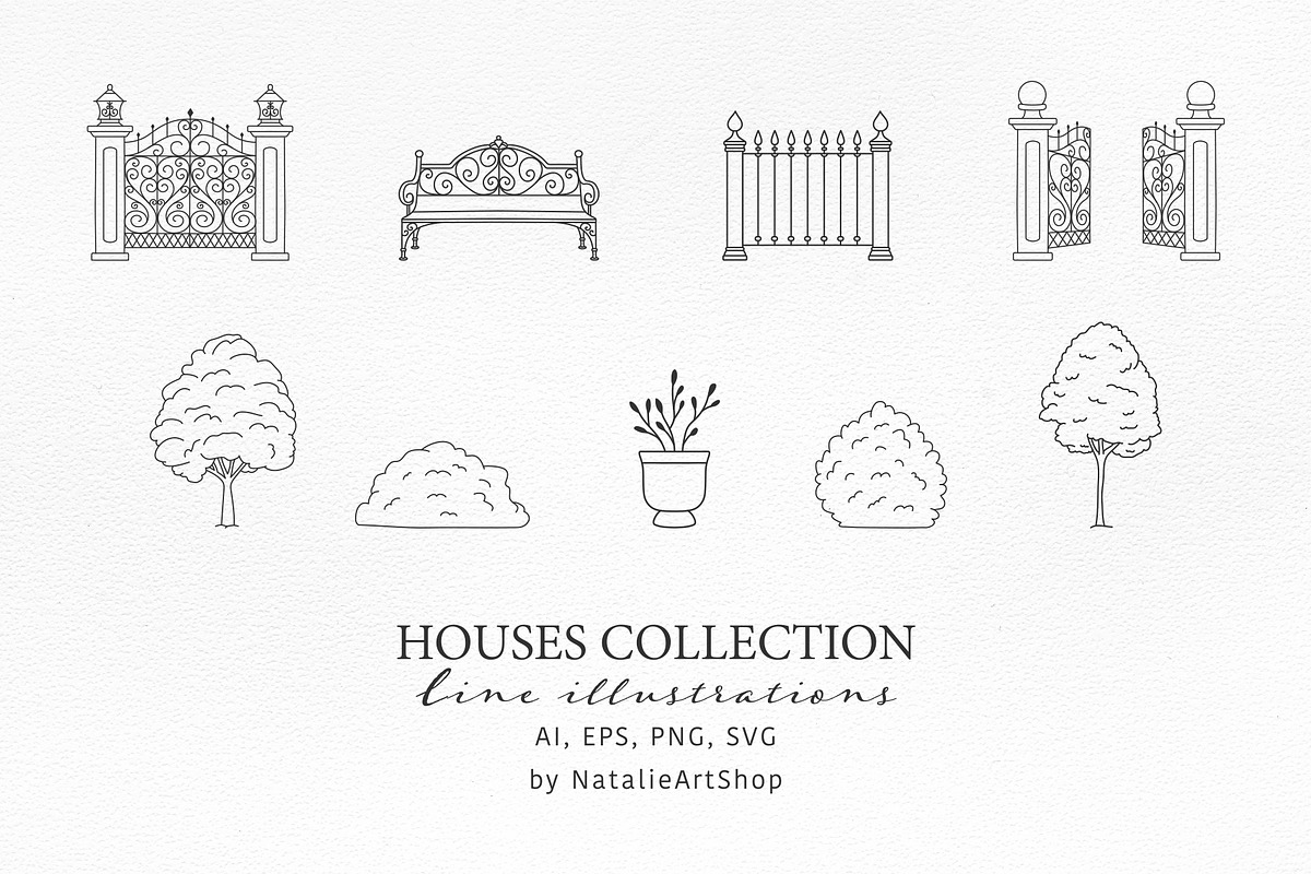Houses line illustration set, an Object Illustration by NatalieArtShop