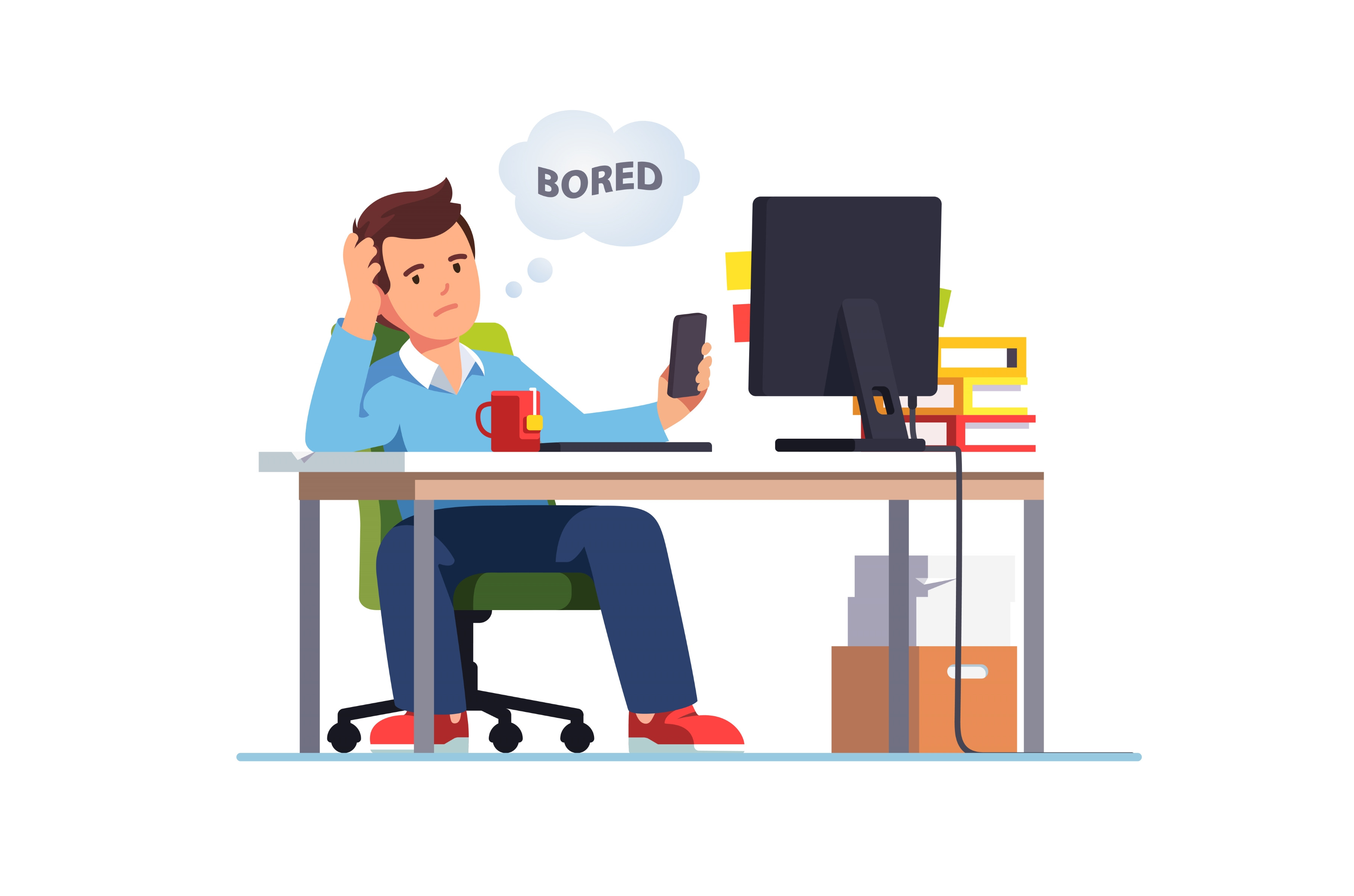 Employee bored at work, a Person Illustration by Iconicbestiary