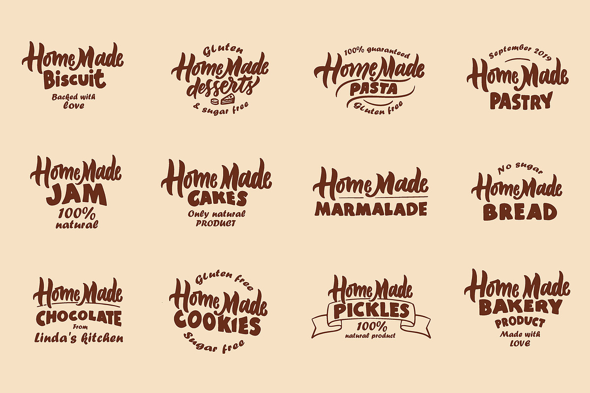 Homemade food emblems, labels, a Food Illustration by Lettering_Logo