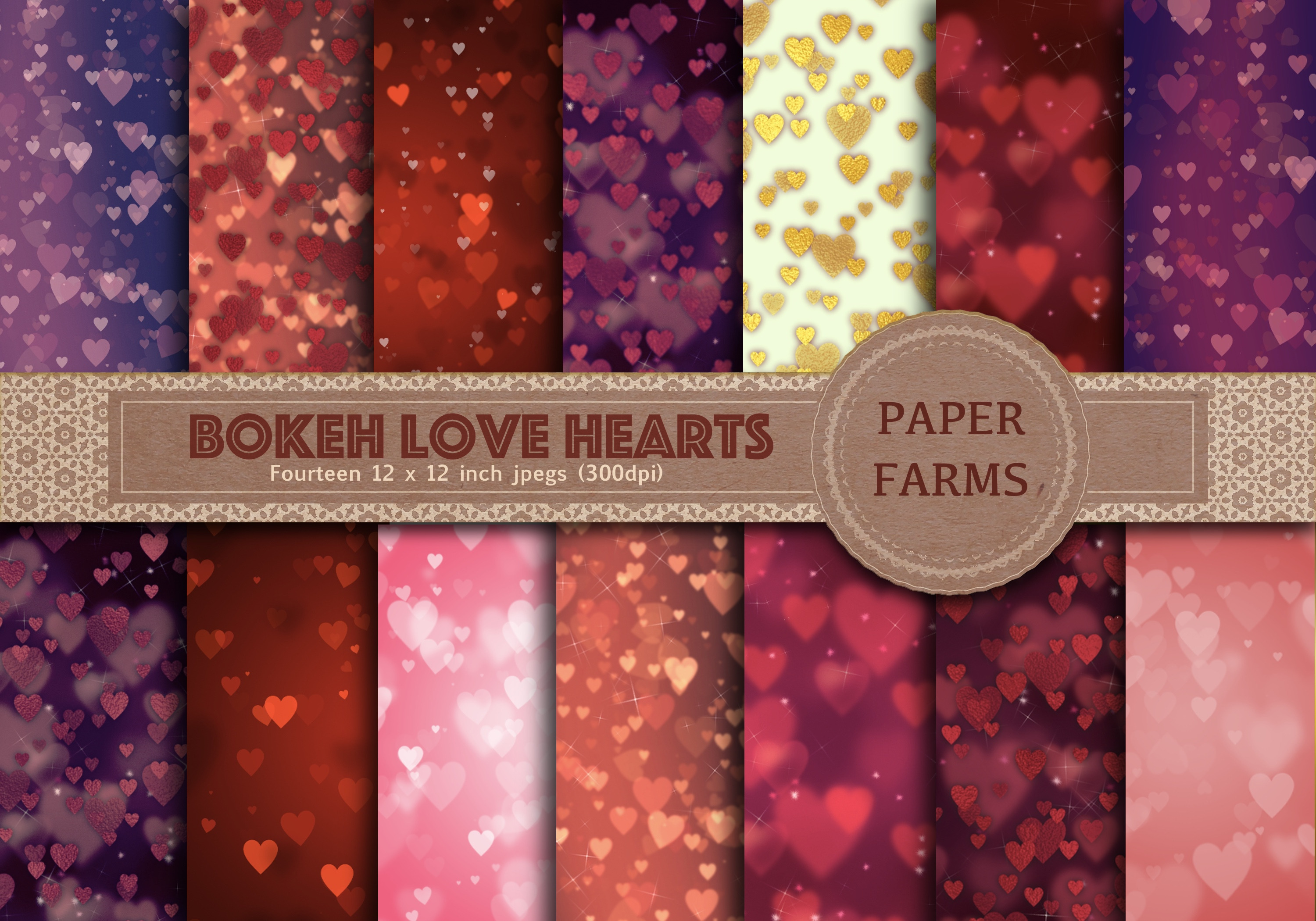 Heart Bokeh digital paper, a Pattern Graphic by Paper Farms