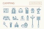 Camping line icons, an Outline Icon by the cabin supply co