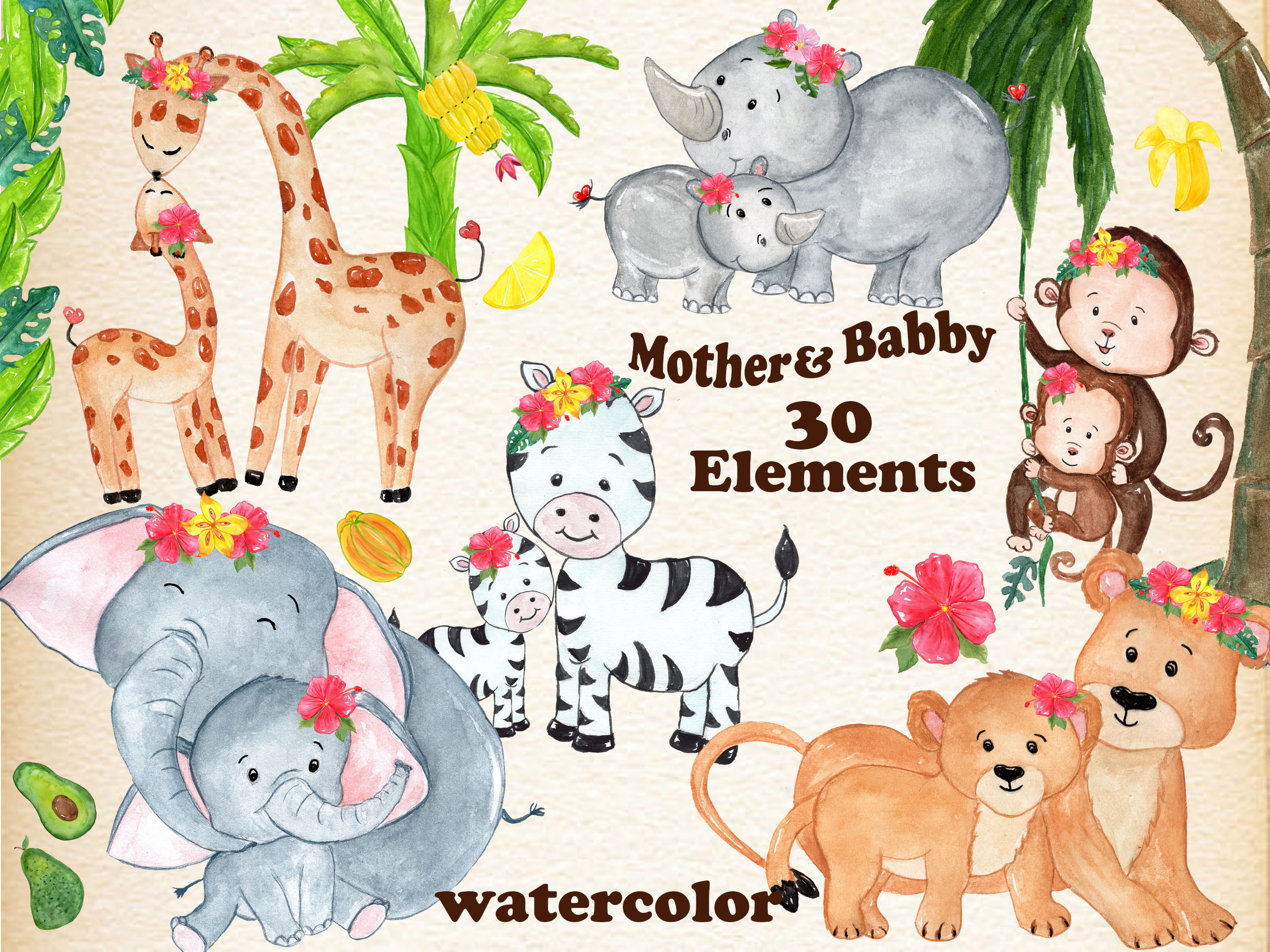 Mother and baby animals clipart, an Animal Illustration by vivastarkids