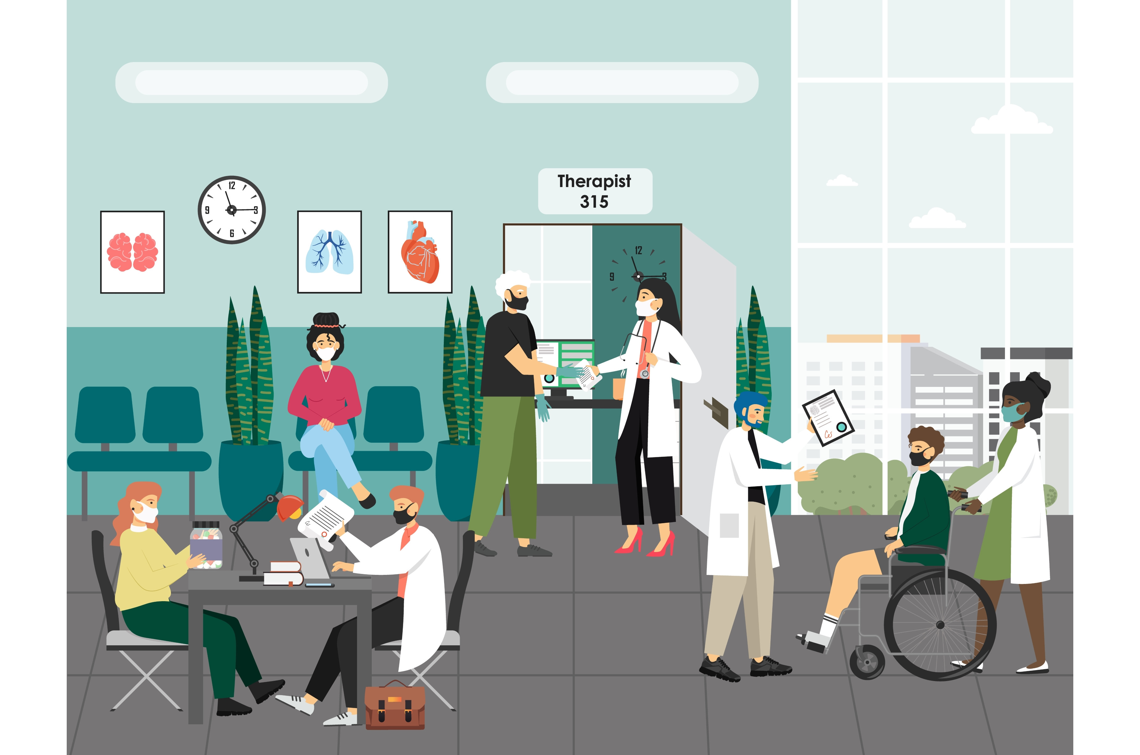 People in hospital, medical clinic, a Healthcare Illustration by ...