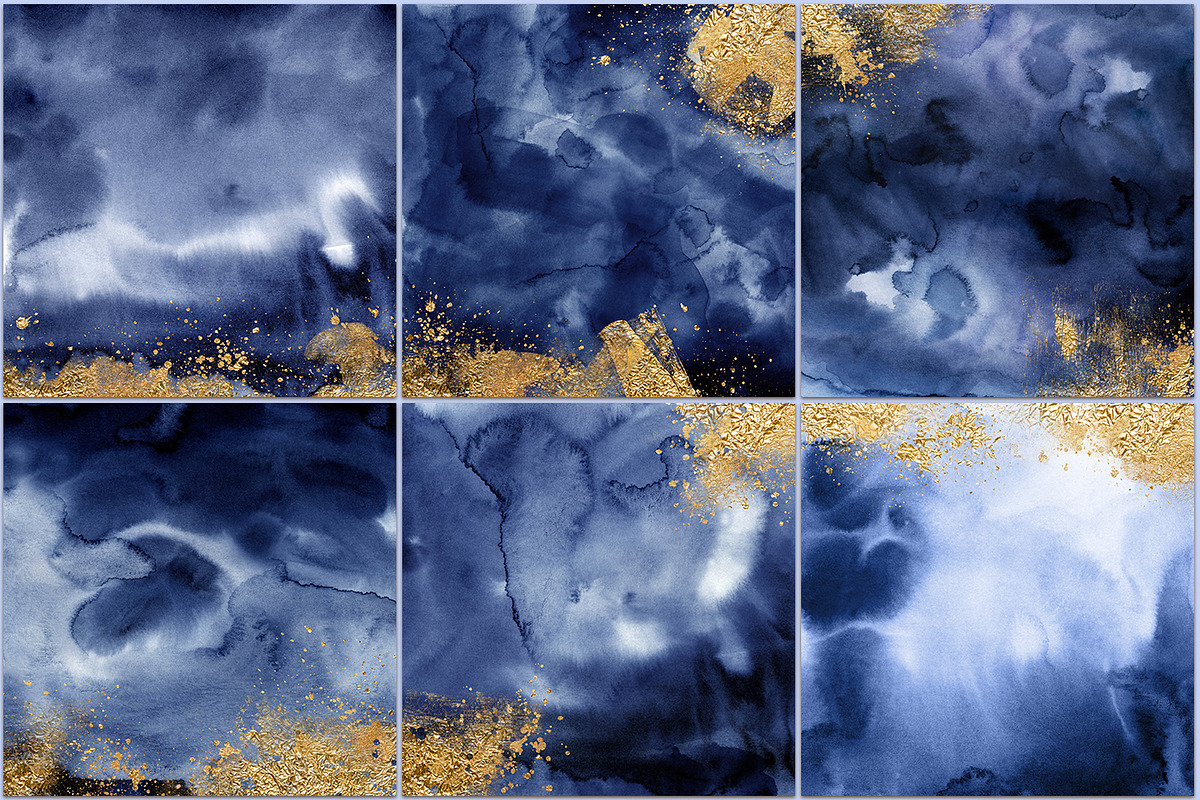 Navy watercolor textures with gold, a Texture Graphic by PixelJungle