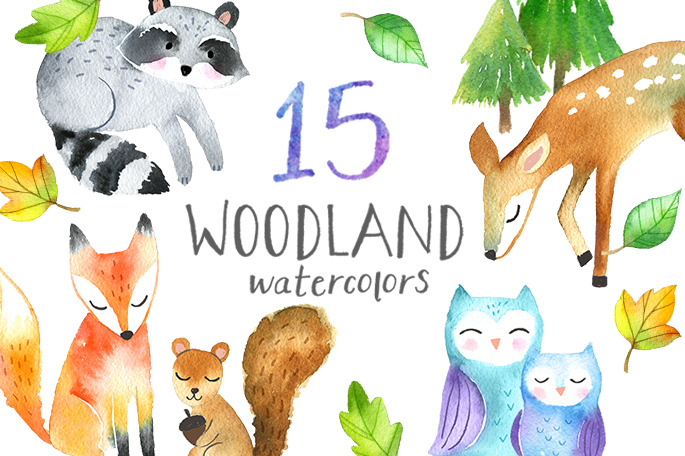 Sweet Woodland Watercolors Pack, an Animal Illustration by PaperSphinx