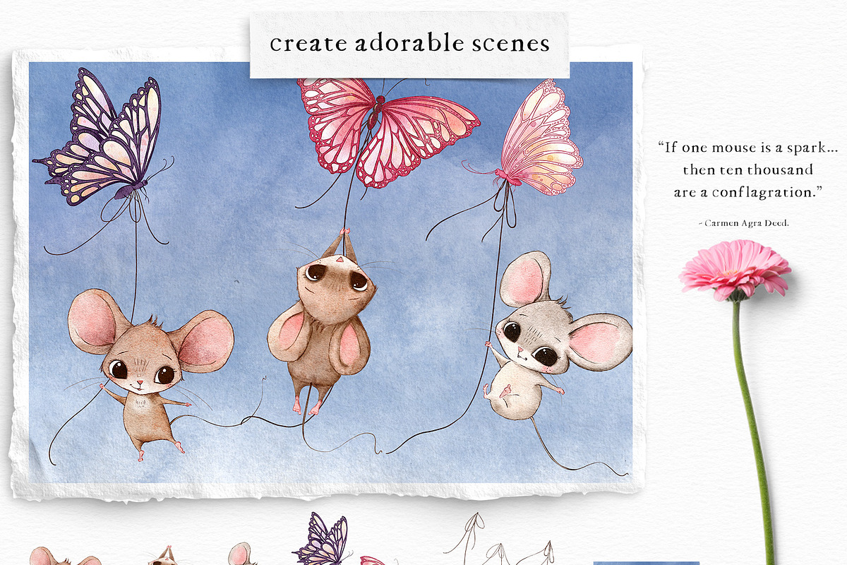 Cute Mice & Friends Clipart Set, an Animal Illustration by Pretty ...