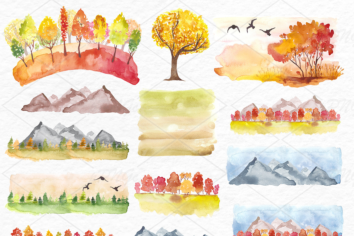Watercolor Autumn Landscapes Clipart, a Texture Illustration by ...