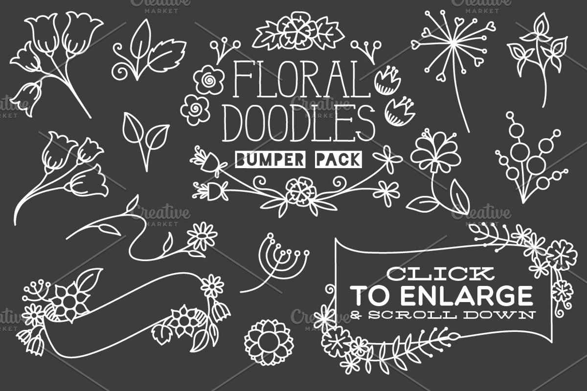 Floral Doodles clip art bumper pack, an Illustration by Katy Clemmans