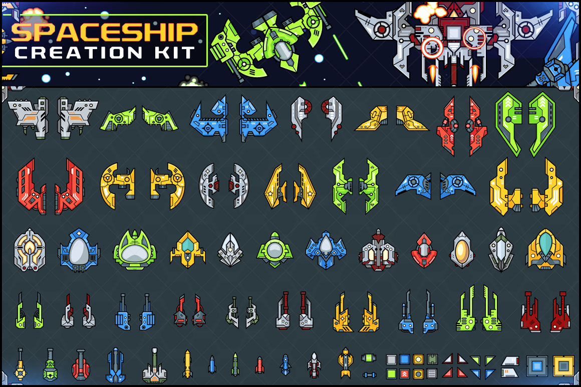 Spaceship Creation Kit - Game Assets, an iPad Mockup by pixaroma