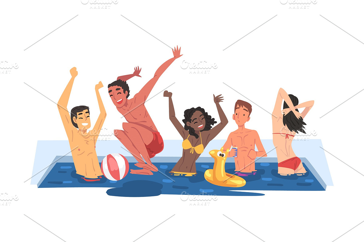 Swimming Pool Party, Happy Young, a Person Illustration by TopVectors ...