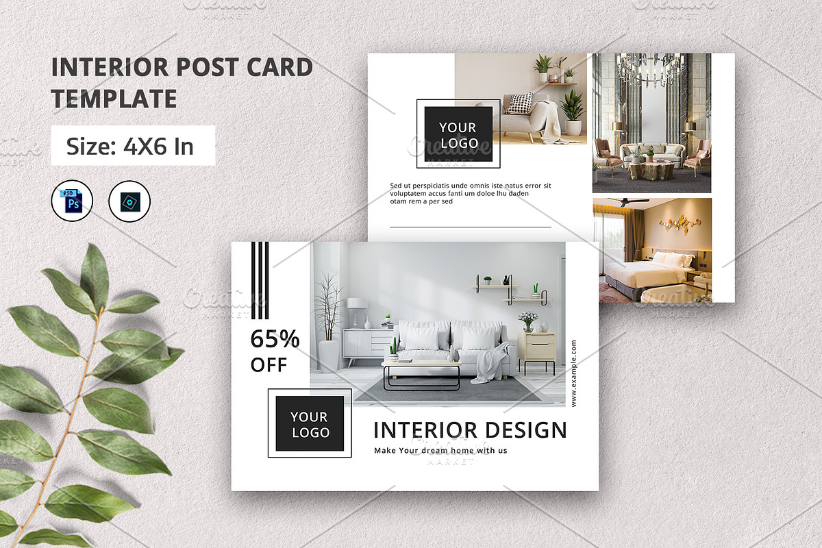 Interior Design Postcard V01, a Card Template by Template Shop