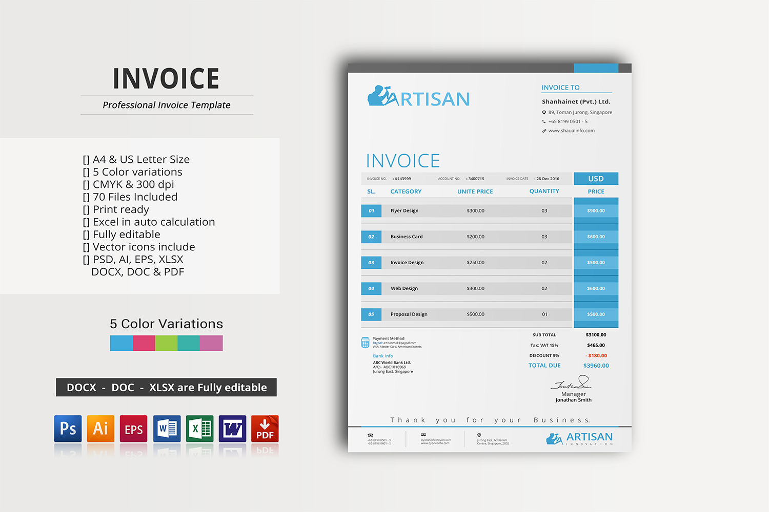 Invoice, a Stationery Template by artisanHR