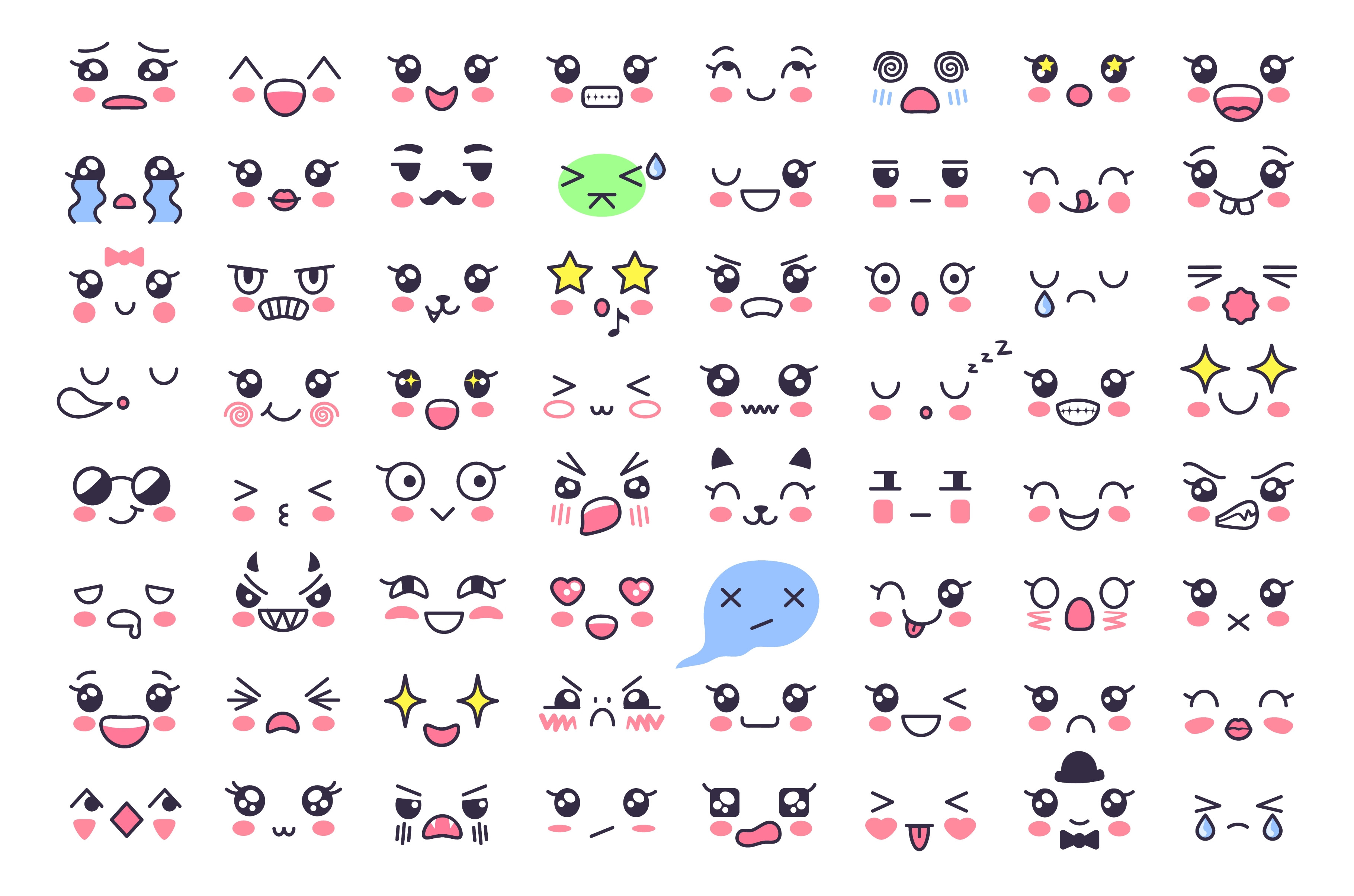 Kawaii faces. Cute eyes, expressive, a Graphic by winwin.art