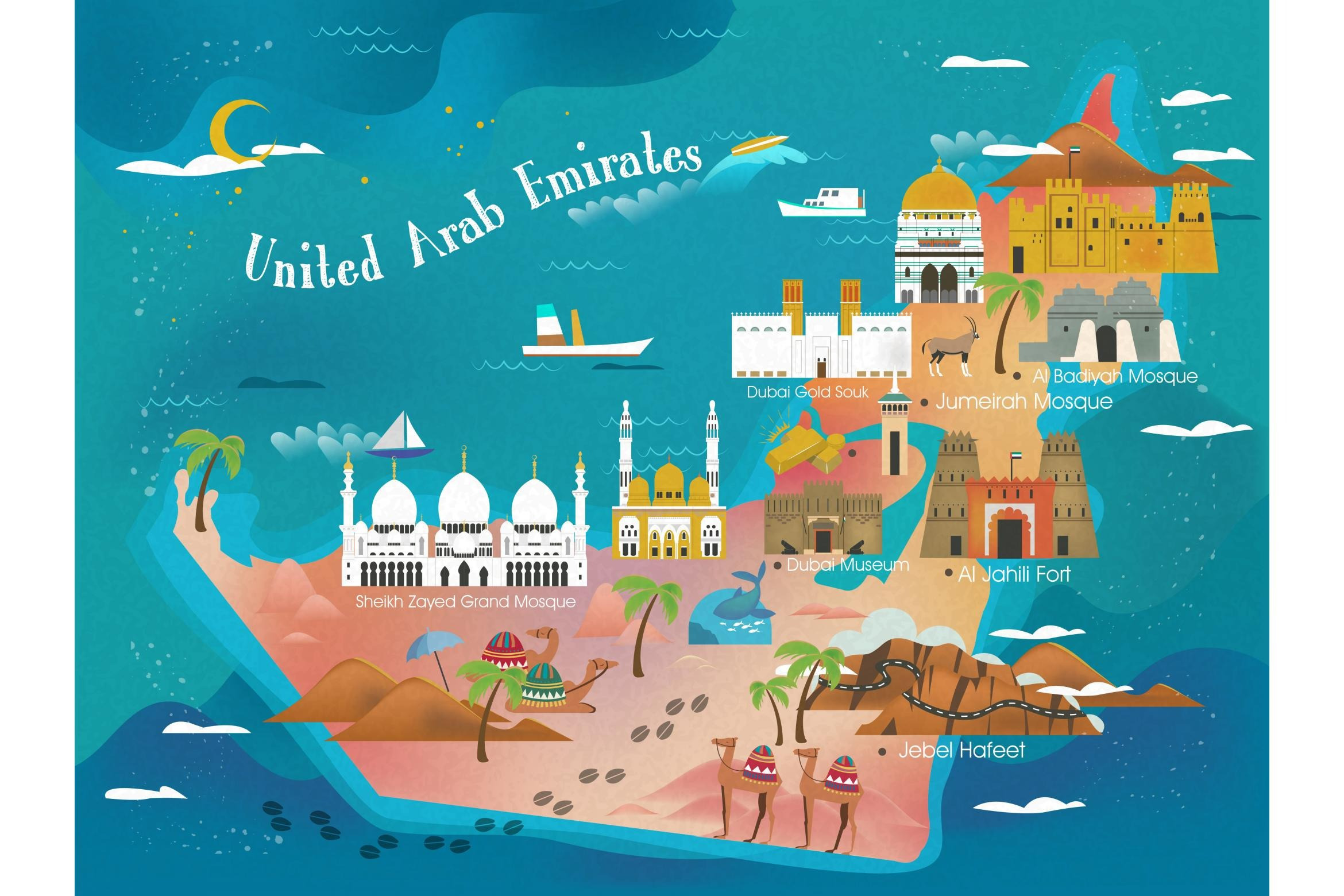 UAE travel concept map, a Decorative Illustration by TotallypicRF