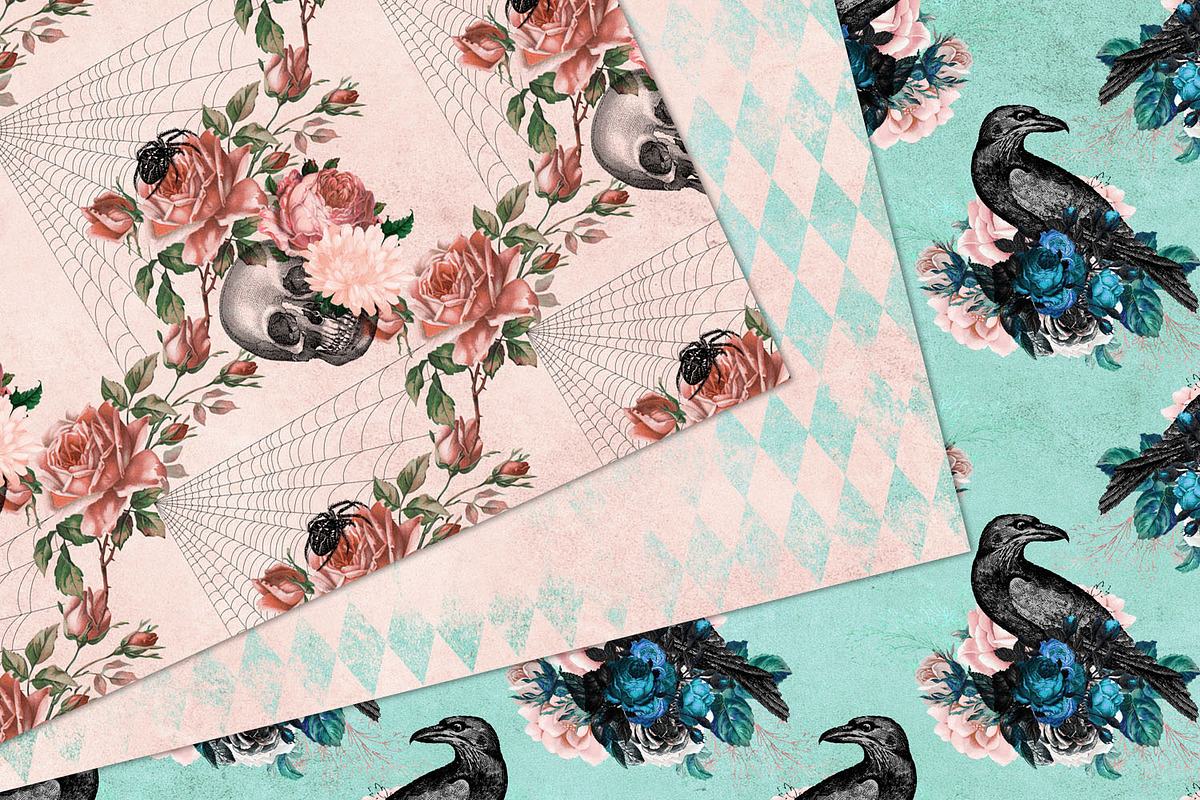 Blush & Turquoise Gothic Patterns, a Pattern Graphic by Digital Curio