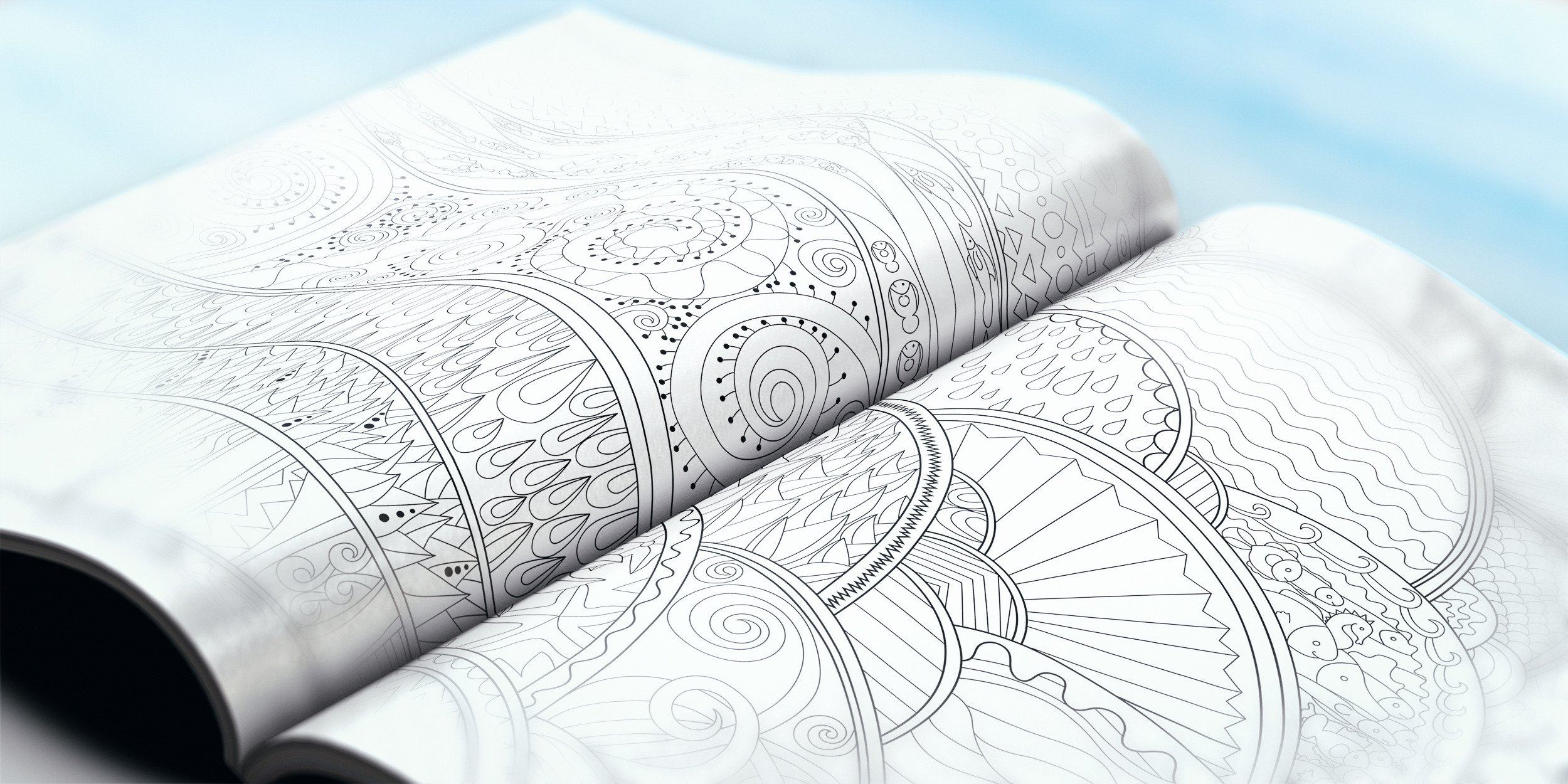 Coloring pages with marine elements, an Illustration by Watercolor bird