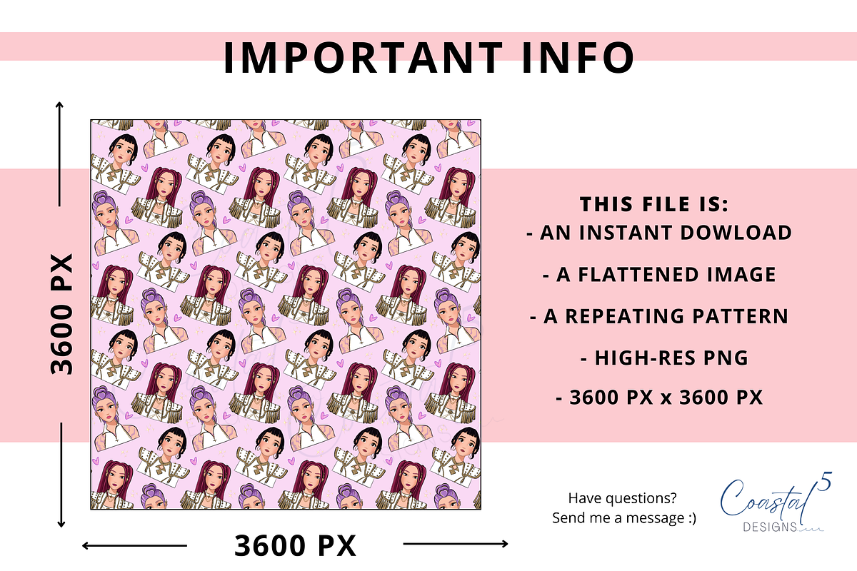 KPop Hunters Valentine Seamless, a Pattern Graphic by Coastal 5 Designs