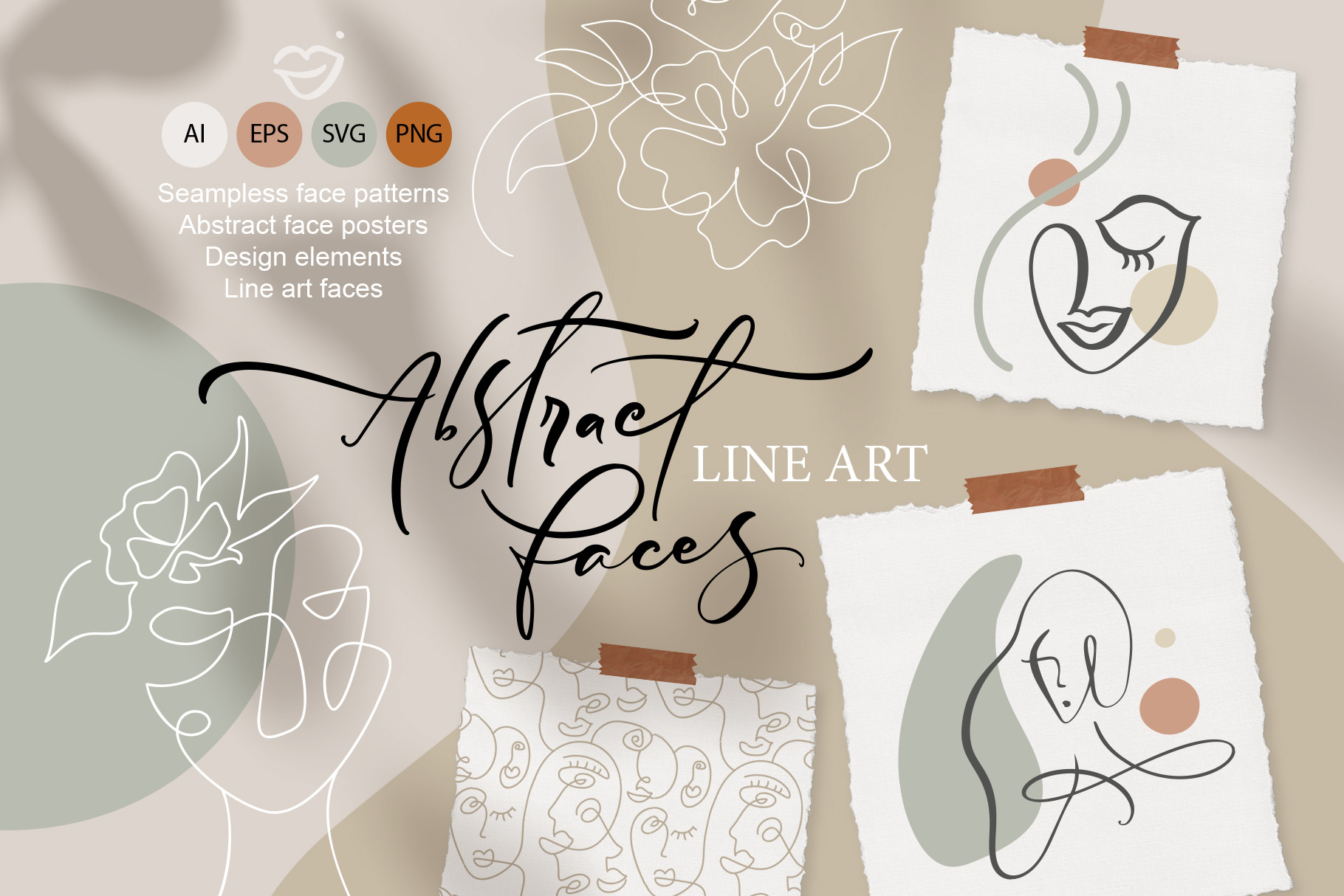 Hand drawn Abstract Line Art Faces