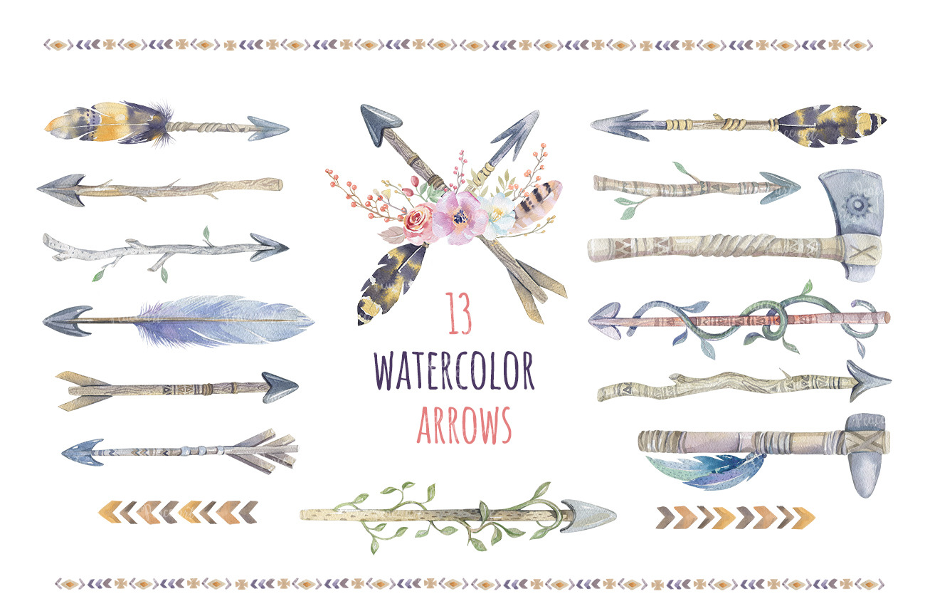 Tribe watercolor boho arrows, a Decorative Illustration by Peace ART ...