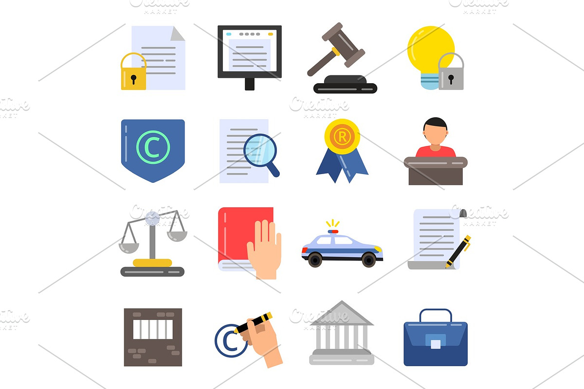 Copyright legal regulations. Business icons of law and protection ...