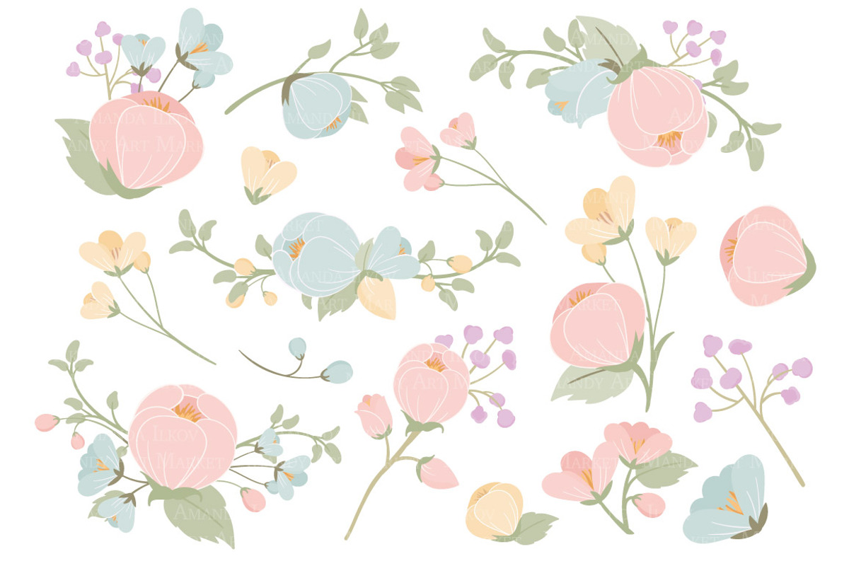 Pastel Flowers Clipart & Vectors, an Illustration by Amanda Ilkov