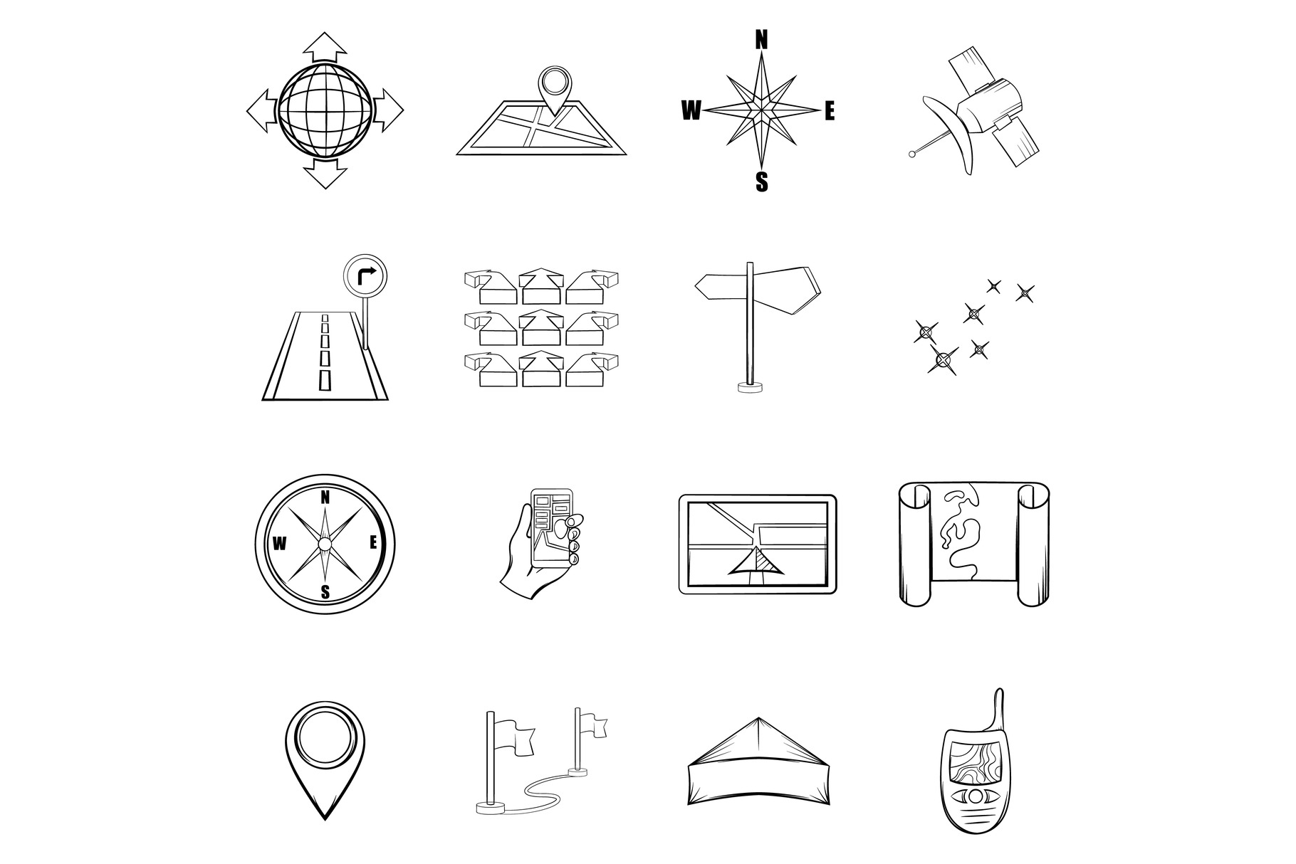 Navigation icons set vector outline, an Illustration by Ylivdesign ...