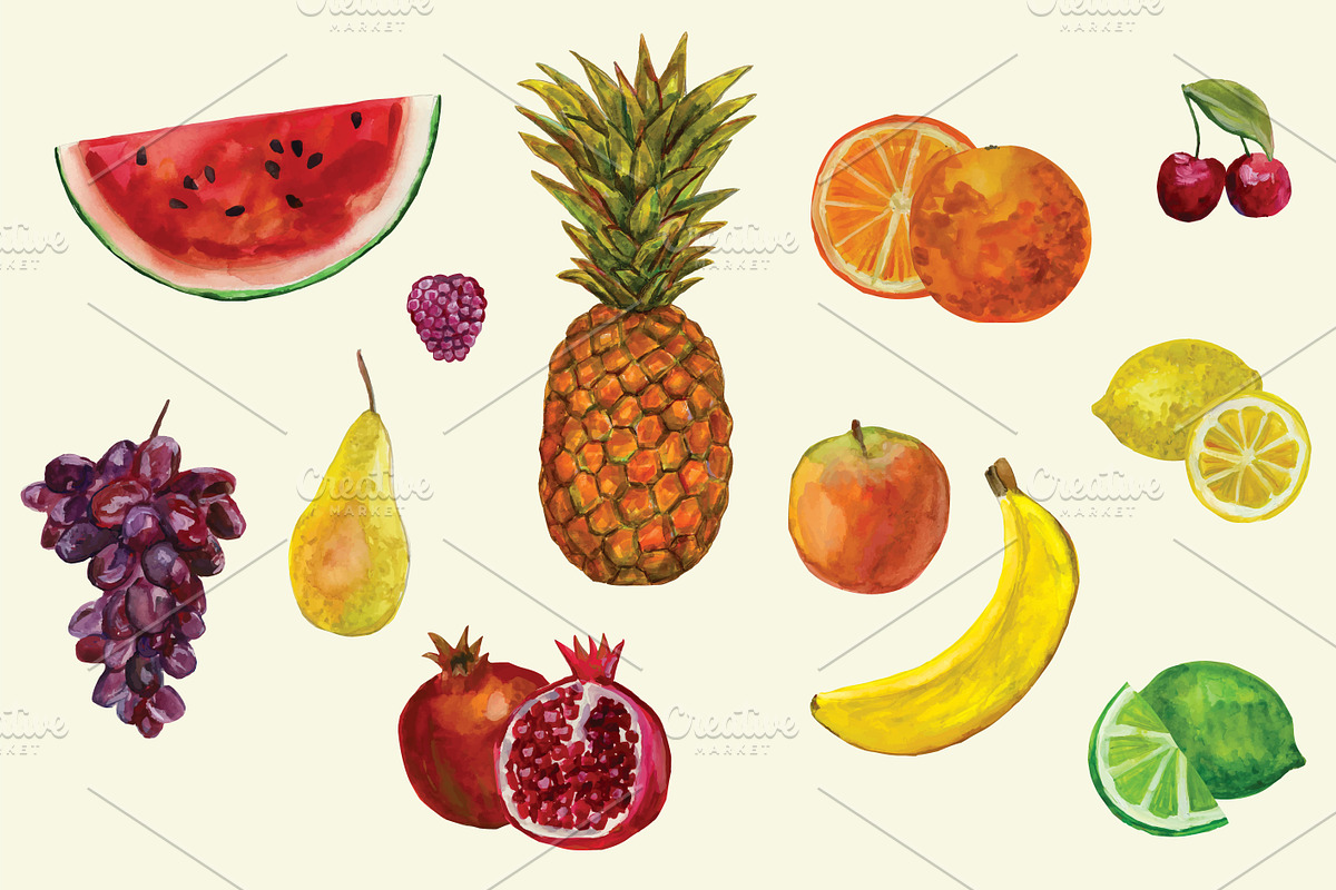 Watercolor fruits, a Food Illustration by GooseFrol