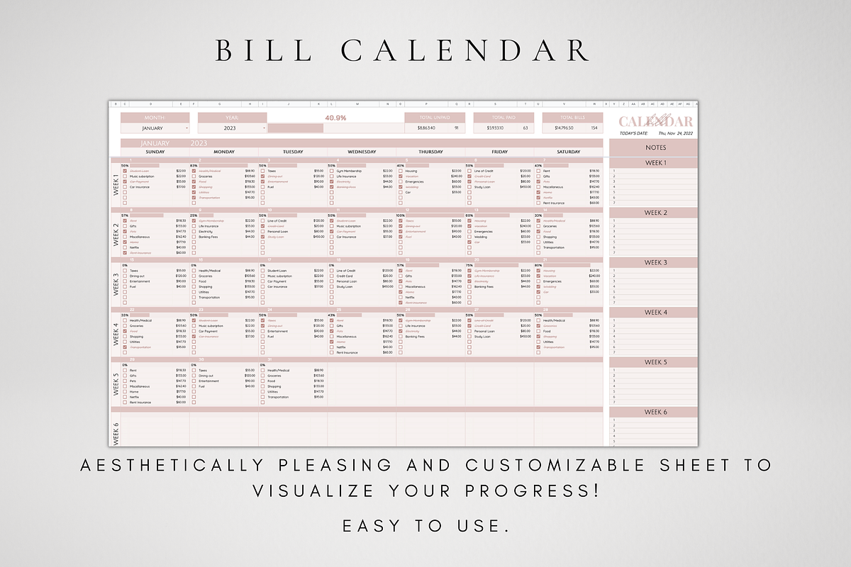 Digital Bill Calendar Spreadsheet, a Templates & Theme by BRANDcontent