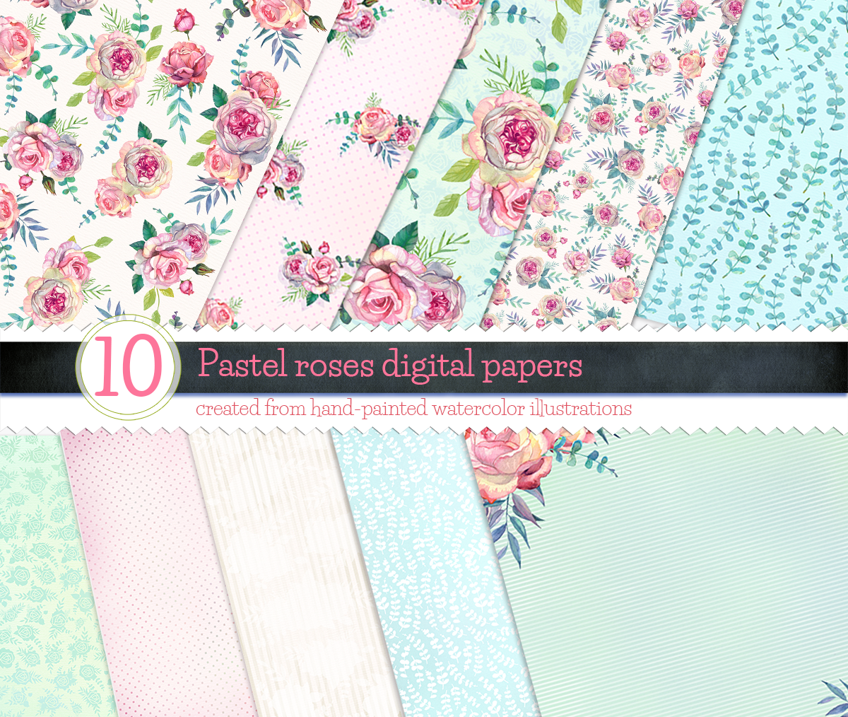 Pastel Roses digital papers, a Pattern Graphic by Drumla