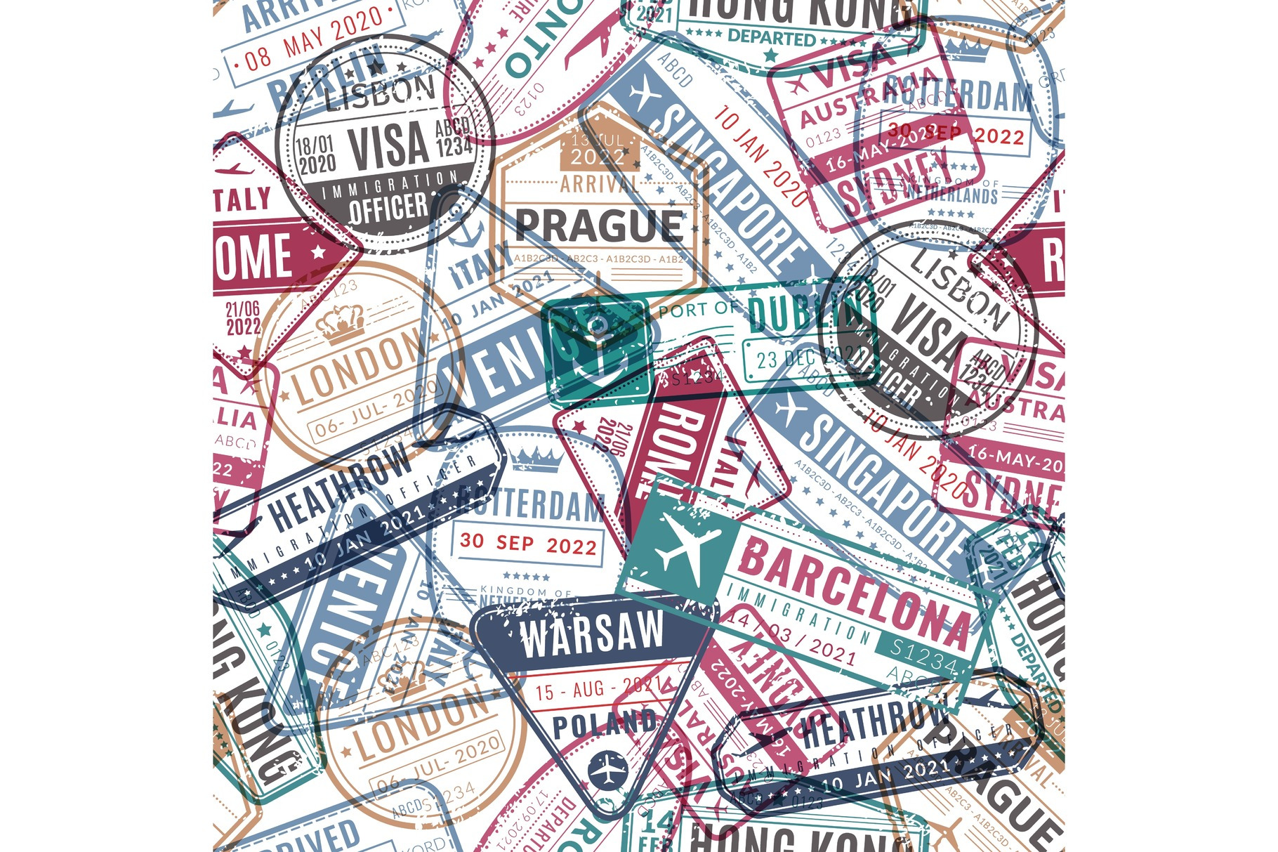 Travel stamp pattern. Vintage, a Texture Illustration by YummyBuum