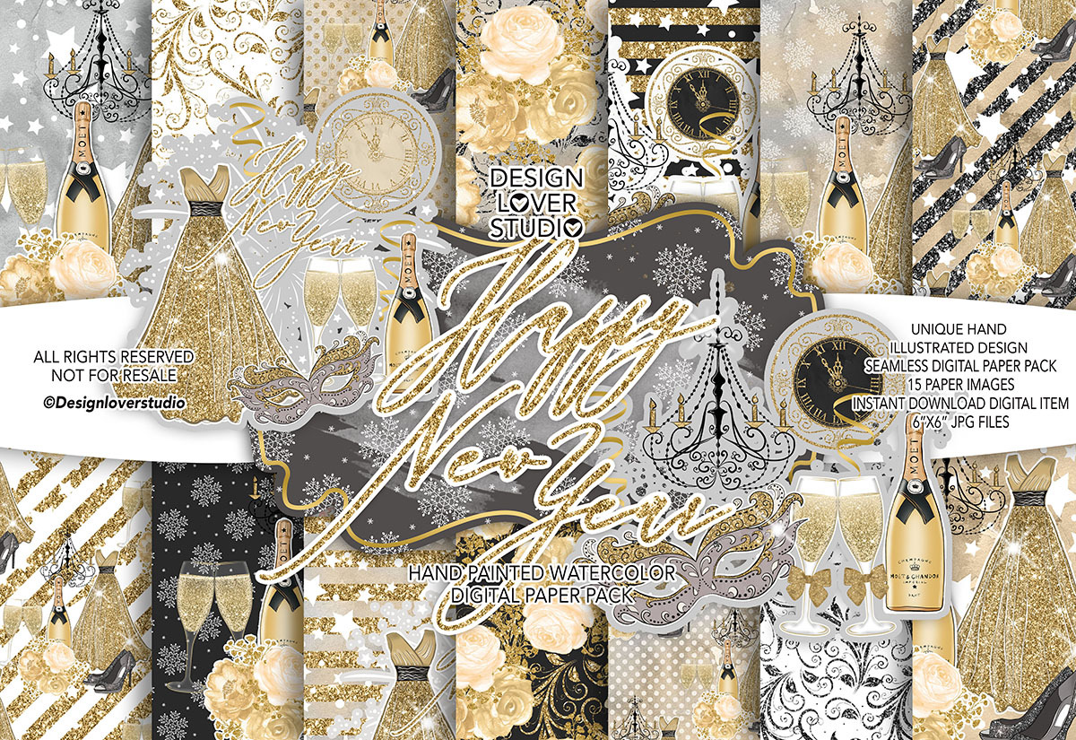Happy New Year Gold DP pack | Graphic Patterns ~ Creative Market