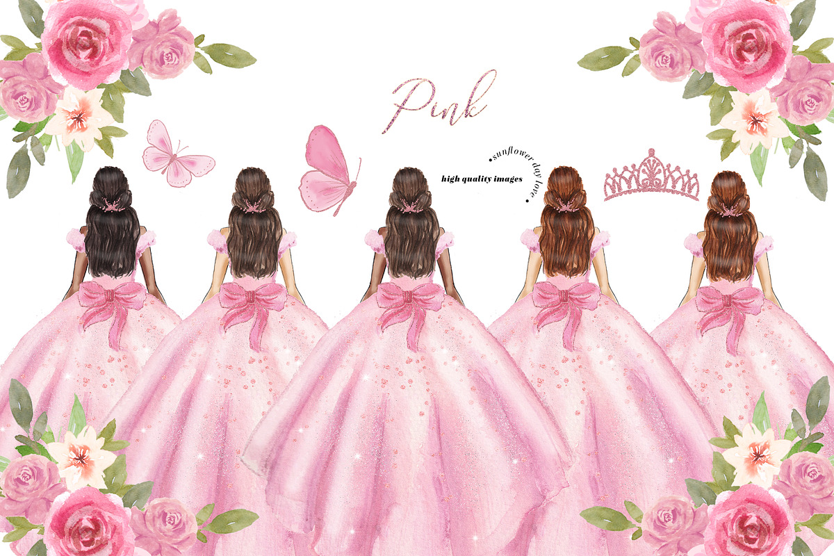 Pink Princess Dresses Clipart, a Graphic by Sunflower Day Love