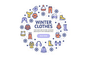 Winter Clothes Round Design Template, a Seasonal Illustration by More Shop