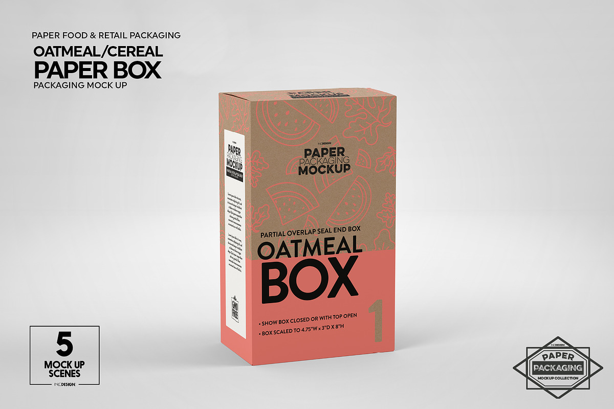 Paper Oatmeal Box Packaging Mockup, a Cups & Container Mockup by INCDesign