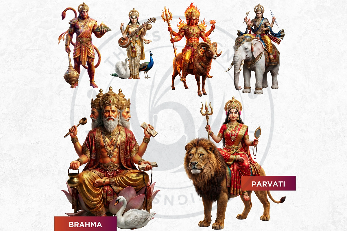 Hindu Gods Pantheon cliparts V2