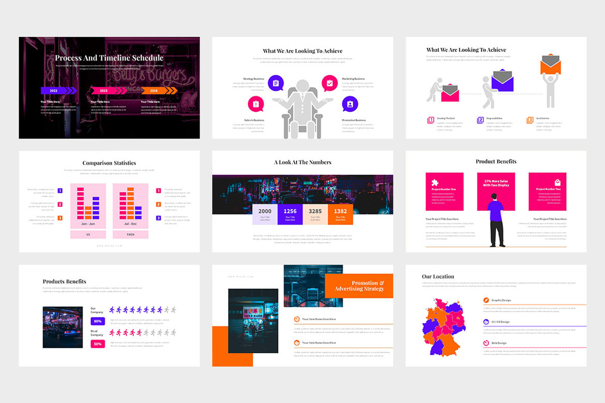 Byzae : Pitch Deck Neon Powerpoint, a Presentation Template by Punkl Camp