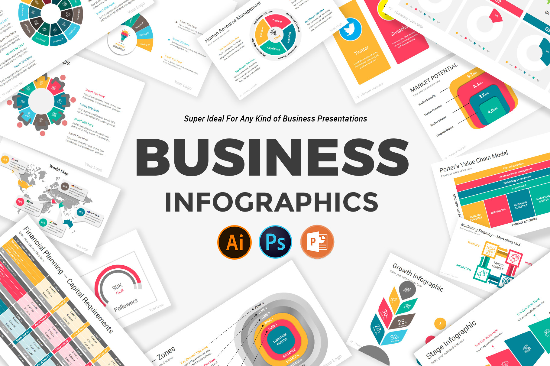 Business PowerPoint Infographics, a Presentation Template by SlideOne