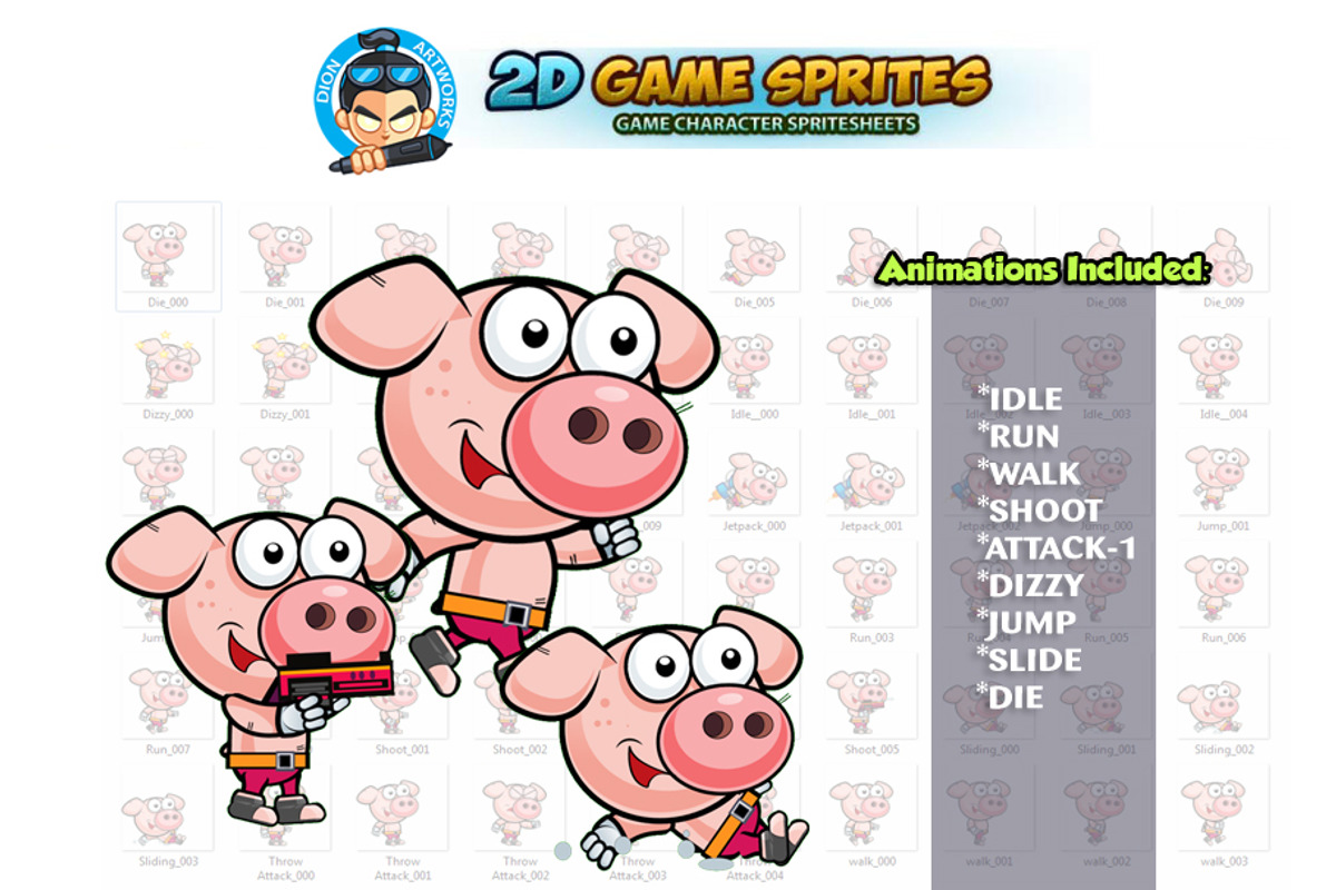 Piggy 2D Game Sprites, an Illustration by DionArtworks