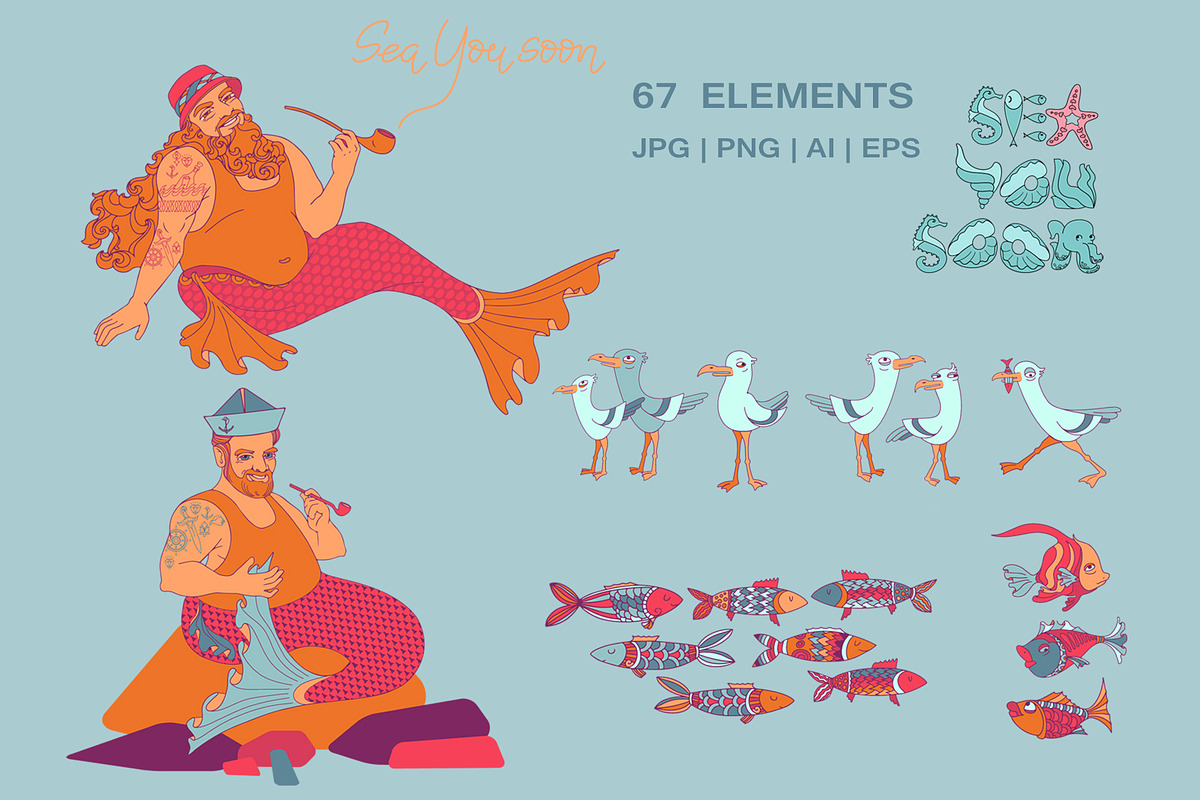 Mermaid Man Clip art & Patterns