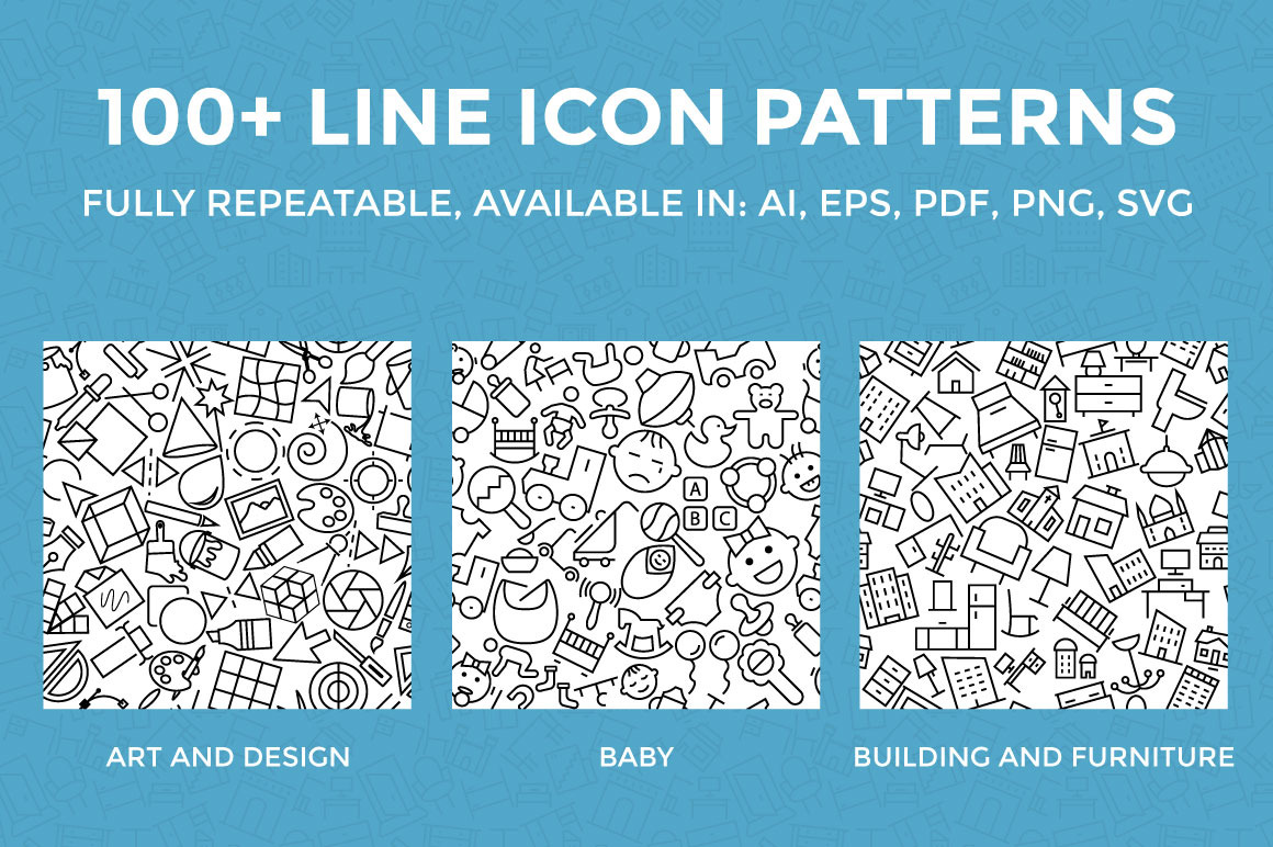 100+ Line Icon Patterns, a Pattern Graphic by Creative Stall