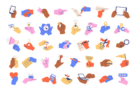 Hand gestures icons set flat vector, an Object Illustration by ...
