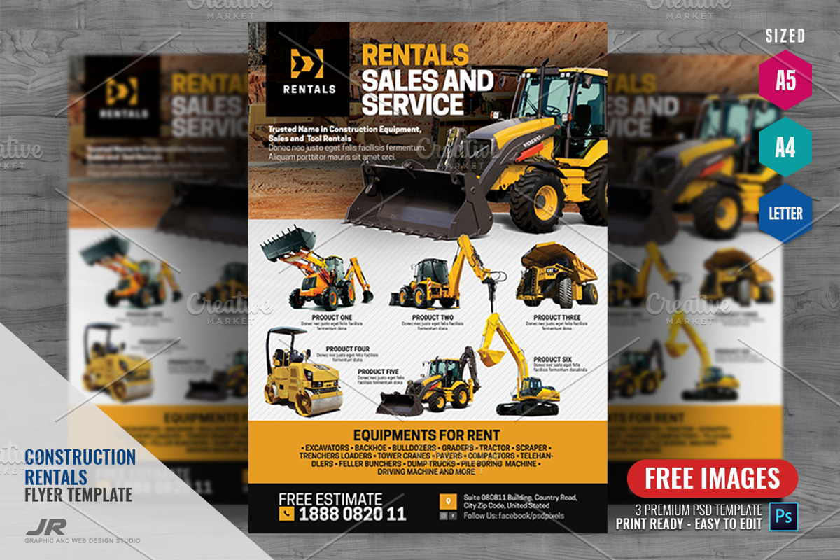 Construction Equipment Rentals Flyer, a Flyer Template by PSDPixel