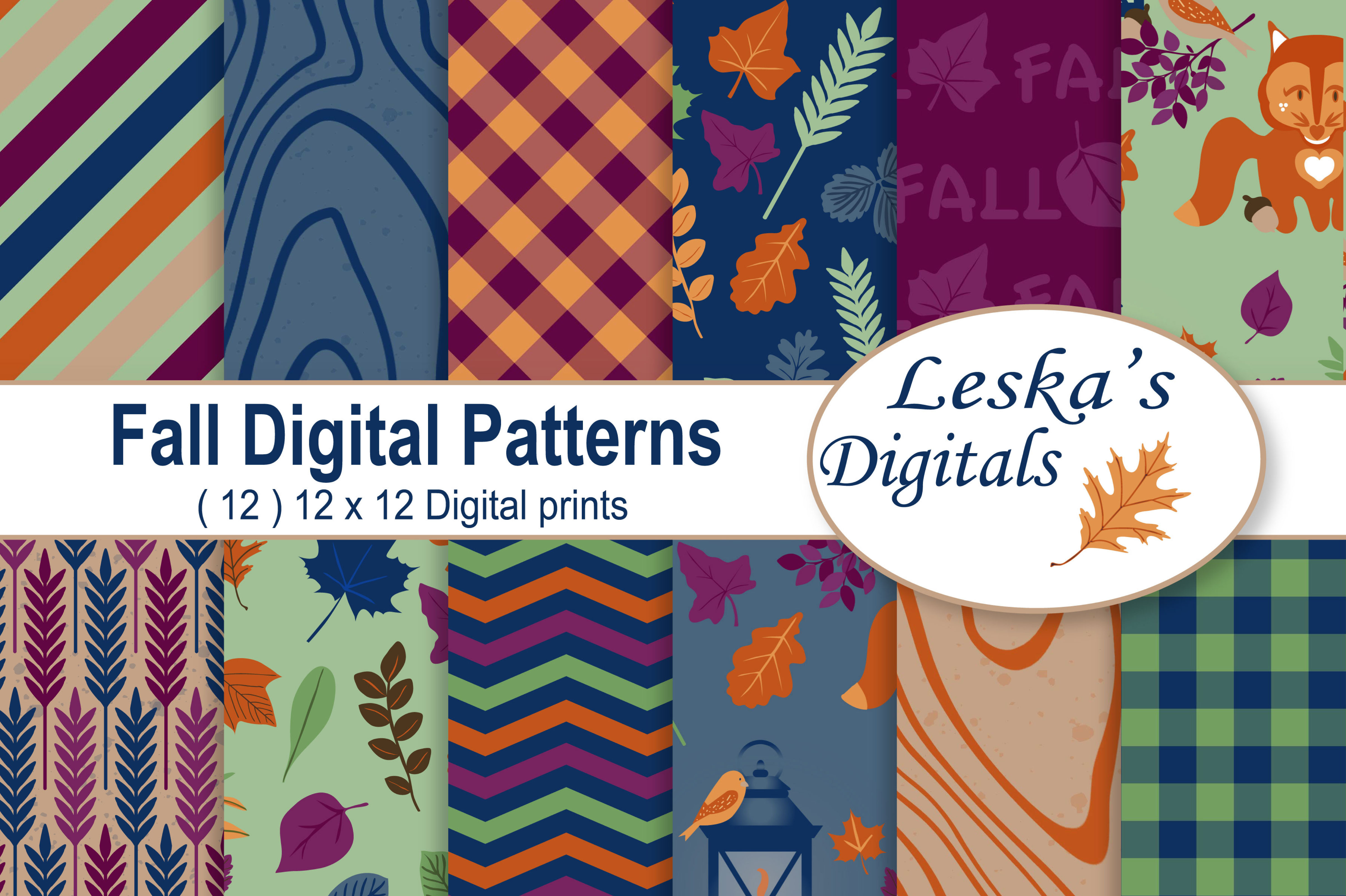 Autumn Fall Digital Paper Patterns, a Pattern Graphic by Leska's Digitals