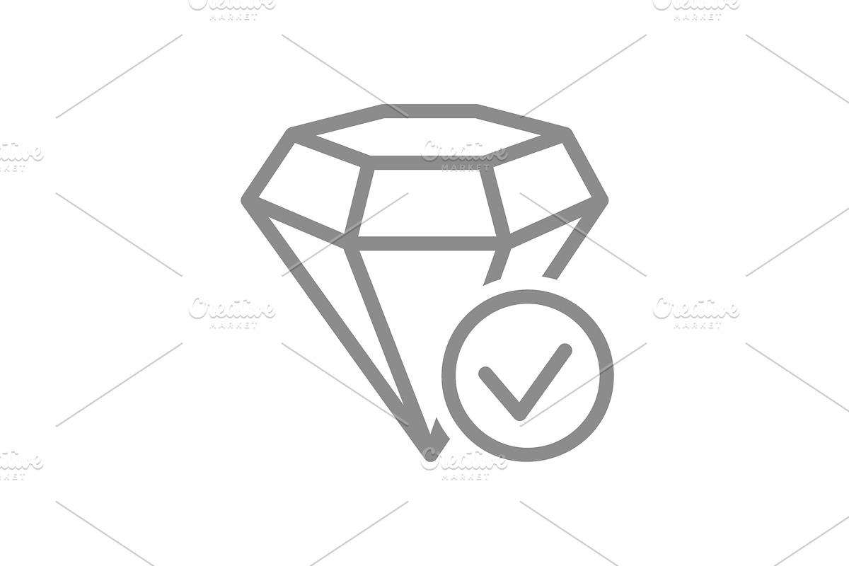 Diamond with tick checkmark line, an Object Illustration by GraphiShop